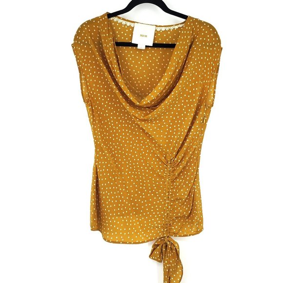 Anthropologie | Tops | Anthropologie Maeve Silk Polka Dot Drape Neck Blouse Mustard Yellow Size ...
